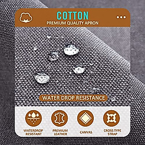 SHAWNTOO Chef Aprons for Men Women with Large Pockets, Cotton Canvas Cross Back Heavy Duty Adjustable Work Apron,Kitchen Cooking M-XXL