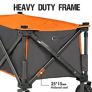 PORTAL Collapsible Folding Wagon Utility Cart Foldable Heavy Duty All Terrain Wagon for Outdoor, Camping, Beach, Garden, Grocery, Orange