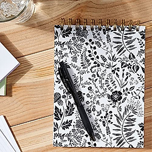 Pen+Gear Top Spiral Notebook Black White Floral, 6" x 8" x .6", 192 Pages