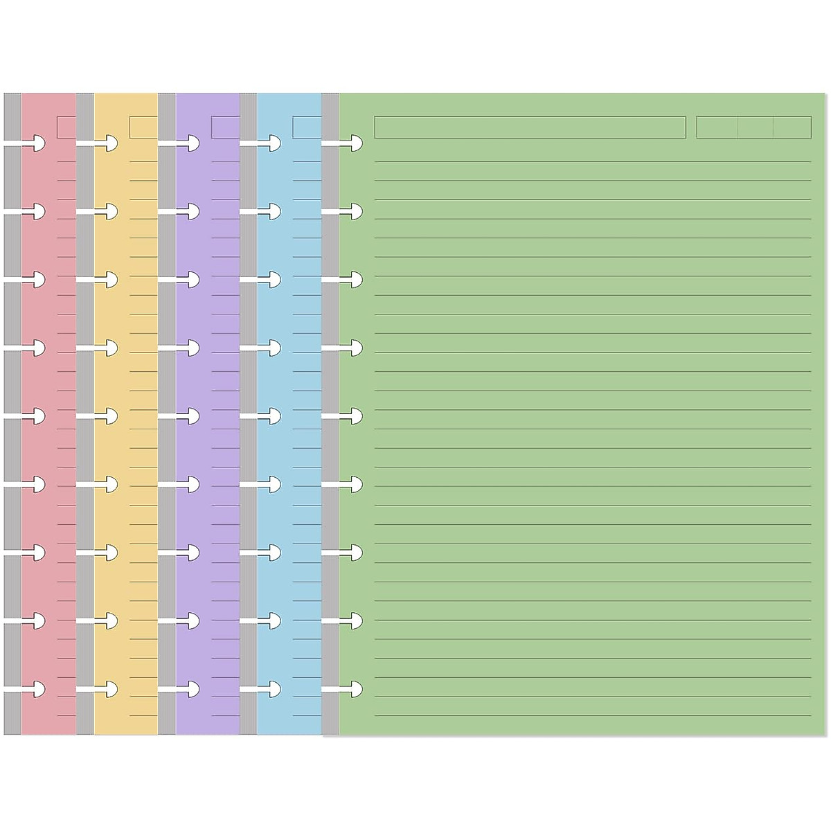 9-Disc Discbound 5 Colorful Line Paper Pre-punched Happy Planners Inserts, 100Sheets/200Pages Classic Size Line Loose-Leaf Paper, Per Color 20 Sheets, 7" x 9.25"