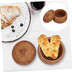 CAXUSD Box Rattan Storage Box Storage Box with Lid Makeup Organizer Case Round Storage Basket Lidded Basket for Storage Woven Storage Bowls Onion Basket Woven Storage Case Rattan Box Tray