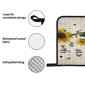 4-Piece Oven Glove and Pot Holder,You are My Sunshine Sunflower Retro Newspaper,Heat-Resistant Oven Glove and Pot Holder,Can Be Used for Cooking and Grilling