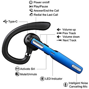 COMEXION Bluetooth Headset, Wireless Bluetooth Earpiece V5.0 Hands-Free Earphones with Stereo Noise Canceling Mic, Compatible iPhone Android Cell Phones Driving/Business/Office
