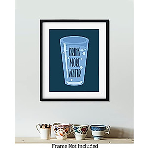 Govivo Drink More Water - Wall Decor Art Print with a dark blue background - 8x10 unframed artwork printed on photograph paper