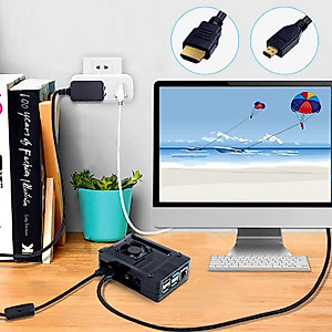 Smraza Case for Raspberry Pi 4 Model B, Acrylic Case with Fan, 4PCS Heatsinks, 5.1V 3A USB-C Power Supply, USB Card Reader, 6 Feet Micro HDMI Cable, 7.8 inch Micro HDMI to HDMI Adapter Cable 4K Ultra