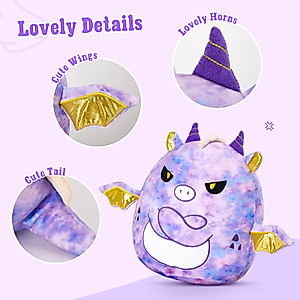 Glow Guards Original 12" Dragon Plush Pillow Cute Dragon Stuffed Animal Soft Purple Tie-Dye Dragon Plush Toy Stuffed Dinosaur Birthday Gift for Boys Girls Kids,The Angry Dragon.