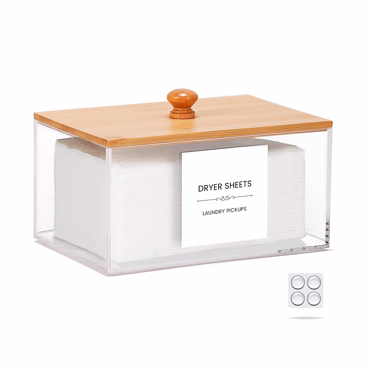 ZUHSAN Dryer Sheet Holder with 10 bonus random Labels, Acrylic made Dispenser, Acrylic Container Storage Box for Laundry Room Organization, Holds Sheets, Balls, Clothes Pins, Laundry Pods