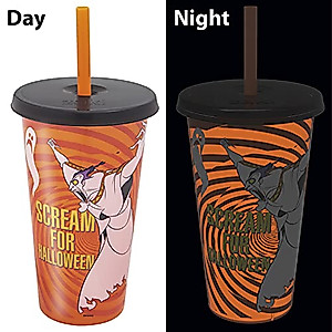 Zak Designs Disney Villains Halloween Glow in the Dark Tumbler Set with Lid and Straw for Cold Drinks, Funny Cups Made of Durable and Reusable Plastic, Great Gift for Fans (25 oz, Set of 4)