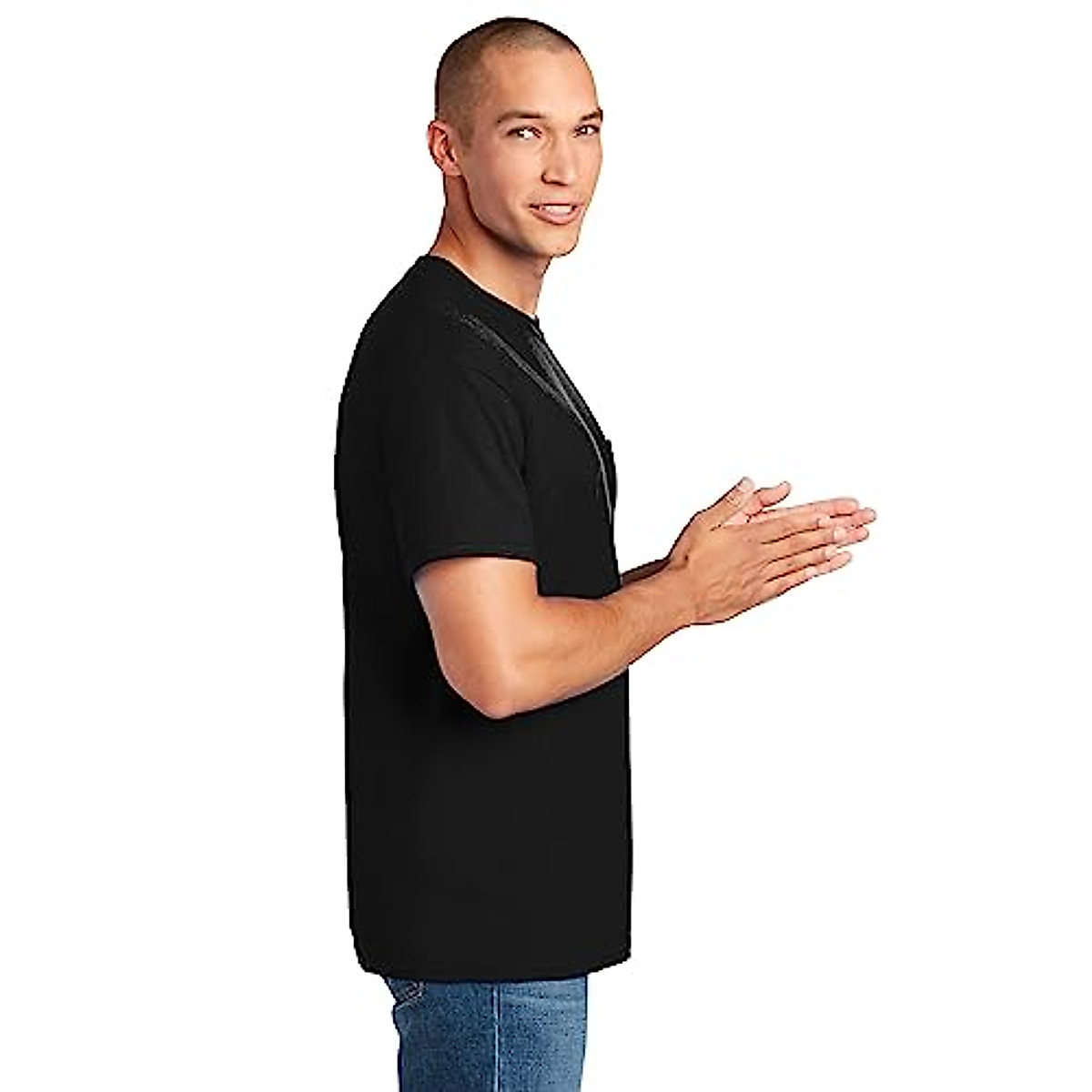 Fruit of the Loom Men's Pocket Crew Neck T-Shirt (Pack of 4), Black, X-Large