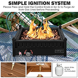 Tangkula Portable Tabletop Propane Fire Pit, Patiojoy 40,000 BTU Table Top Fireplace with Simple Ignition System, Adjustable Flame, Square Propane Firepit Bowl for Outdoors, Fit 2” Umbrella Hole Table