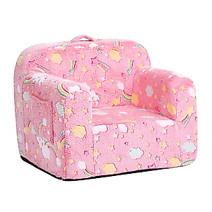 Tiita Kids Sofa, Children Couch with Carrying Handle & Side Pockets, Kids Foam Chair, Toddler Armrest Chair, Lightweight Children Sofa Chair, Kids Read Sofa for Girl or Boy(Pink Rainbow)
