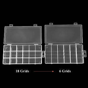 BangQiao 4 Pack Adjustable 18 Grids Clear Plastic Compartment Container Case, Transparent Organizer Storage Divider Box for Hardware,Screw,Nail, Fastener, Hanging Kit, Wall Anchor, Wedge