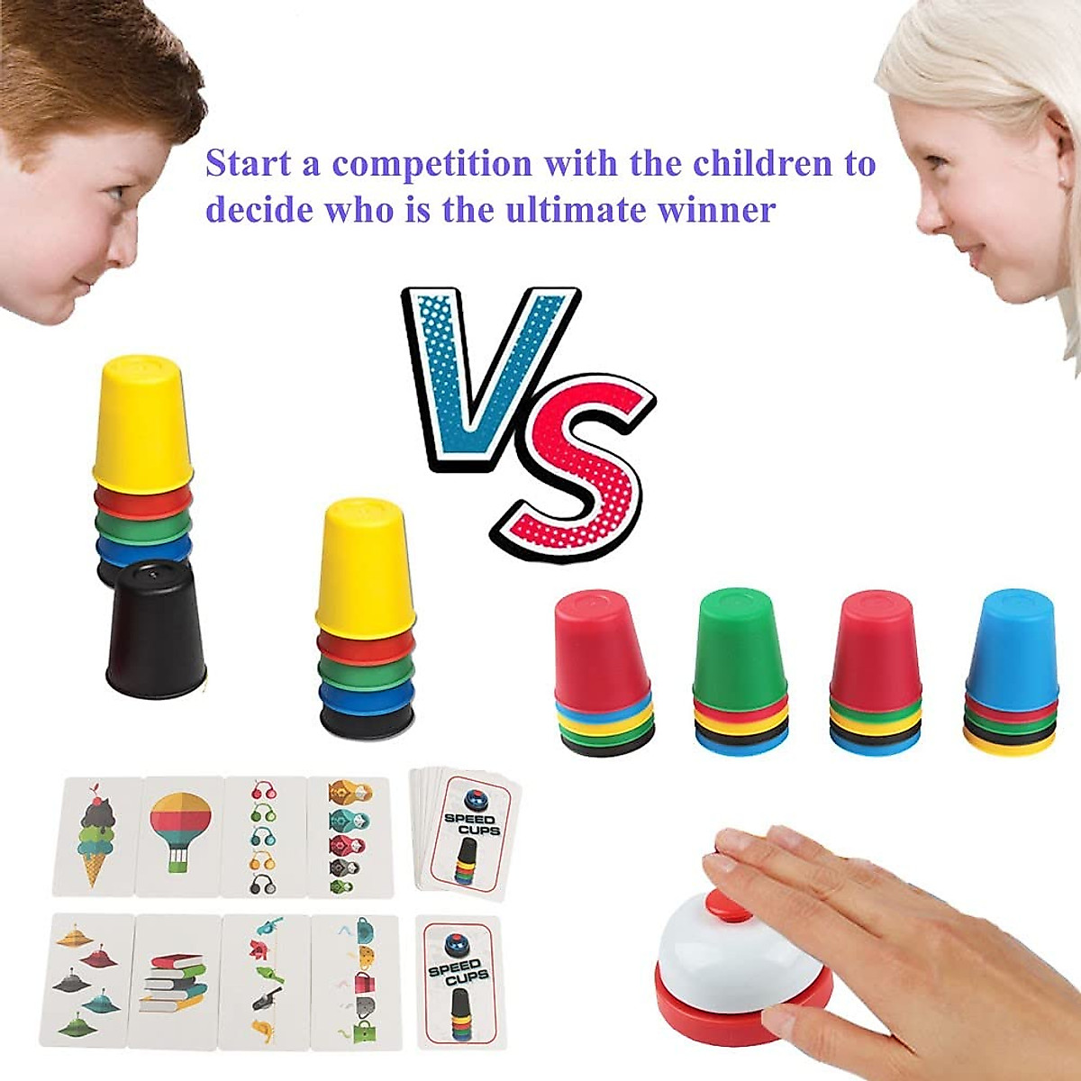 LANDOR Quick Cups, Quick Cups Games for Kids,Classic Stacking Cup Game for Kids Flying Stack Cup Parent-Child Interactive Game with 24 Picture Cards, 30 Cups
