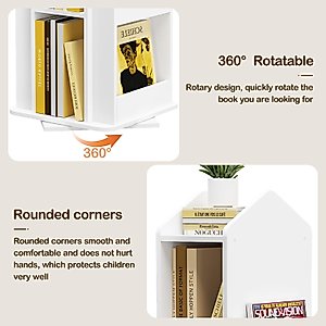 Nisorpa Rotating Bookshelf 360° Display Floor Standing Bookcase Freestanding Storage Organizer Holder Book Rack for Kids Multi-Functional Bookshelf Organizer 37.4'' x 13.38'' x 13.38''