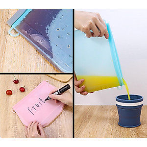 Reusable Slide-lock Bags Silicone Dishwasher Safe, 4 Pack BPA FREE Platinum Silicone Reusable Freezer Bags, Reusable Sandwich Kids Snack Bags, Leak Proof Reusable Food Storage Bags for Lunch or Snacks