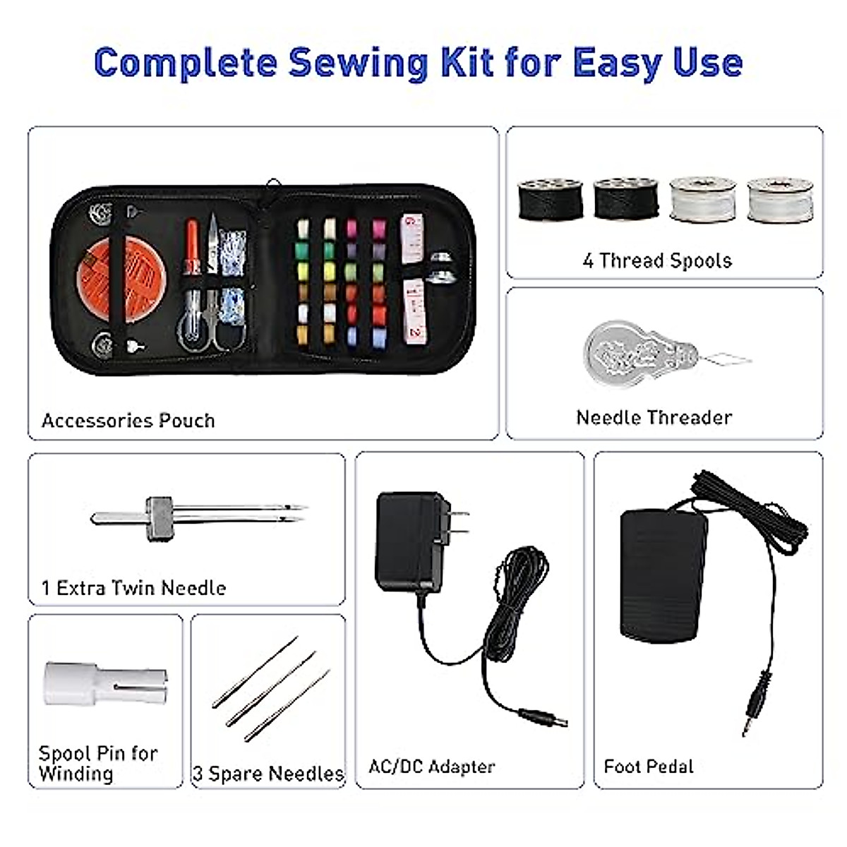 Sewing Machine for Beginners, Portable Mini Sewing Machine, Upgraded Double Needle Sewing, 12 Built-In Stitches, 2 Speeds Double Thread with Foot Pedal, Sewing Machine for Kids, Adults, Blue