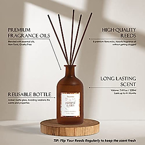 SALKING Jasmine & Lily Reed Diffusers for Home, 7.4oz Scented Diffuser with Sticks, Essential Oil Reed Diffuser Set for Bathroom, Home Fragrance Oil Diffuser Sticks Set, New Home Gifts, Home Décor