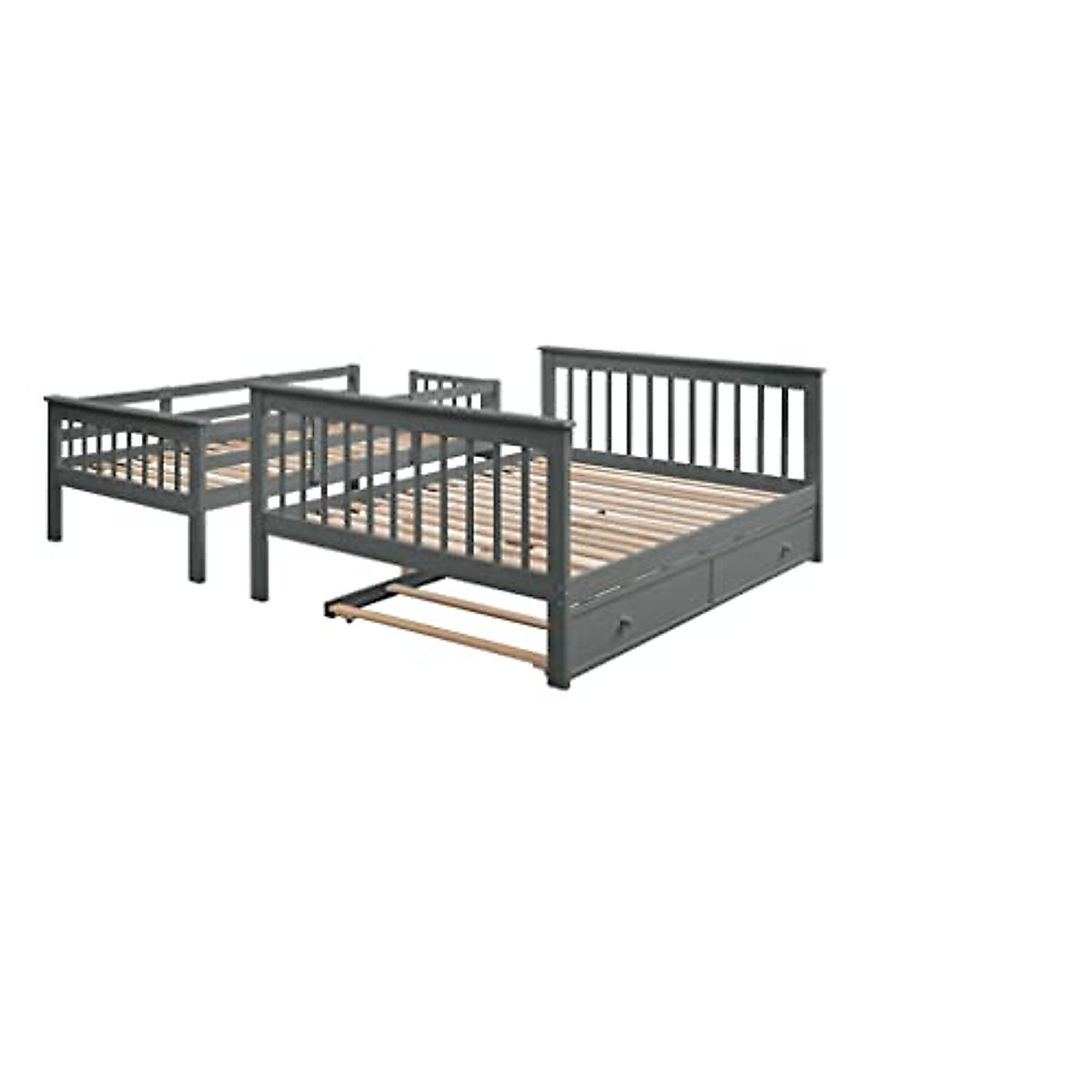 BIADNBZ Twin Over Full Bunk Bed with Trundle and Staircase, Solid Wood Stairway Bunkbeds w/Guard Rail and Storage Stairs, Can Be Divided Into Two Platform Bedframe, for Kids/Teens/Adults, Gray