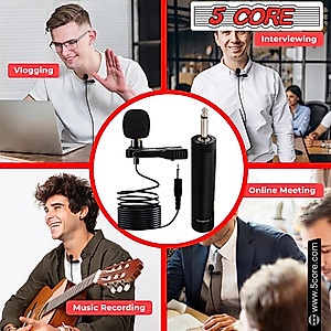 5 CORE Premium Lavalier Microphone Lapel Clip-on Mini Wired Omnidirectional Condenser Mic for Podcasting, Recording, Vlogging, Android, Smartphone, DSLR, Camera, Computer, Laptop