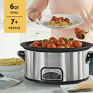 6 Quart Electric Slow Cooker - Auto Warm Setting and Programmable Controls - Stainless Steel