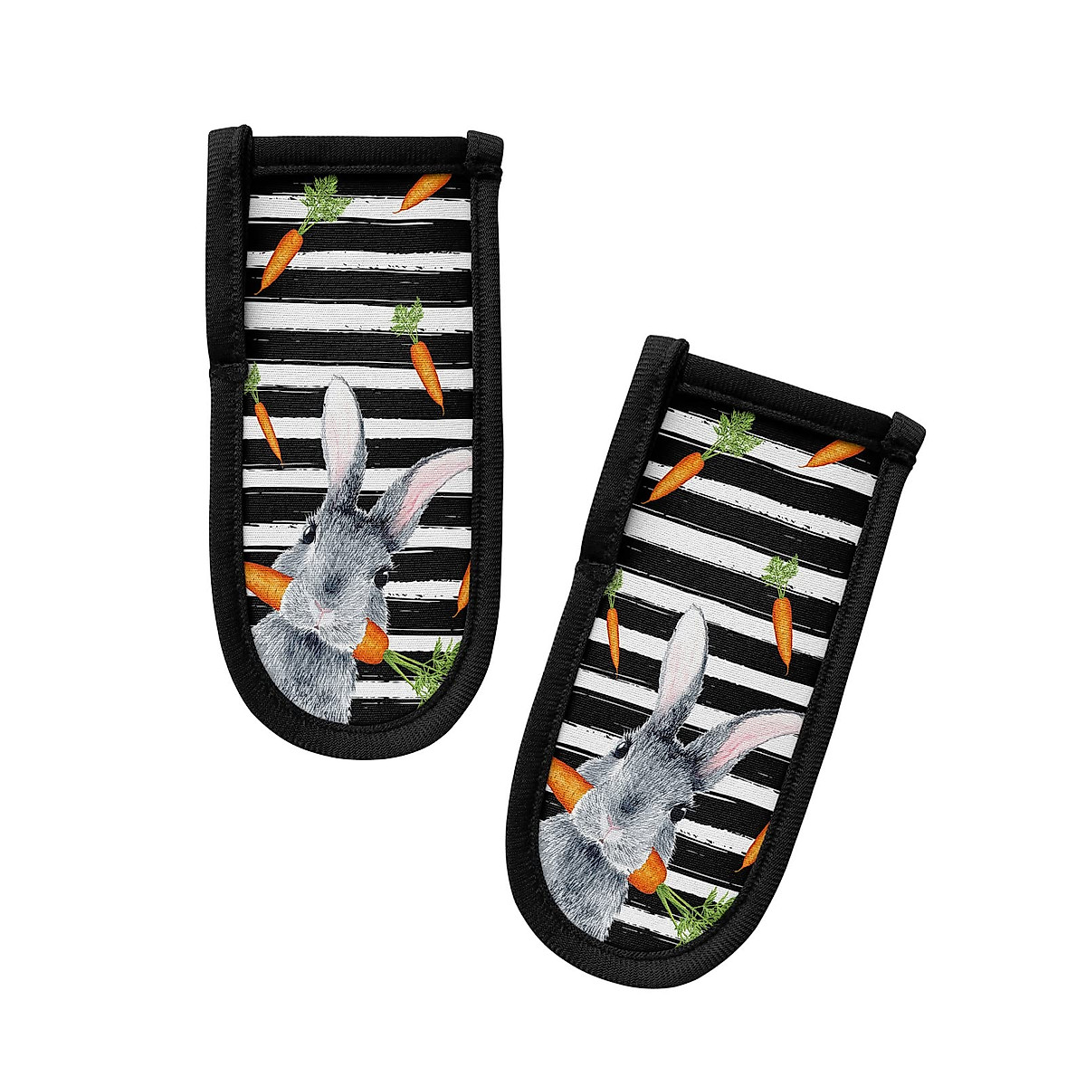 2 Pack Cast Iron Handle Cover, Spring Easter Pot Holders Covers Heat Insulation, Black and White Striped Bunny Carrot Skillet Handle Cover Hot Pan Handle Sleeve for Kitchen Cooking Cookware