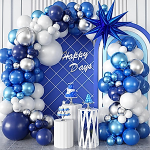 94Pcs Blue Balloon Garland Arch Kit Navy Blue Silver White Balloons Garland Kit with Metallic 4D Star Foil Balloon Birthday Party Balloons for Boys Men Baby Shower Wedding Graduation Party Decoration