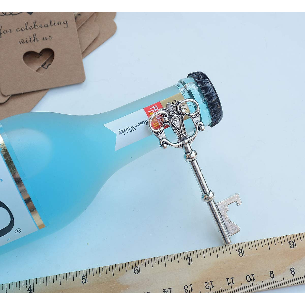 50 Pcs Silver Skeleton Key Beer Bottle Opener With 100 Pcs Thank You Card and 98 Feet Hemp Rope for Wedding Party Favors (50pcs Silver)