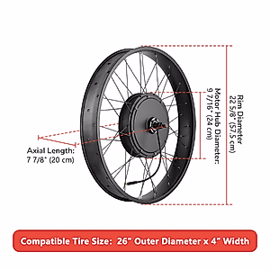 AW Electric Bike Conversion Kit 48V 1000W 26" Front Wheel E-Bike Conversion Kit for Fat Tire Bike Frame Ebike Wheel Kit Cycling Brushless Gearless Hub Motor Kit
