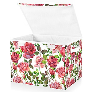 xigua Rose Storage Bin with Lids Larger Collapsible Decorative Cube Storage Bins with Handles Divider for Bedroom Closet Living Room