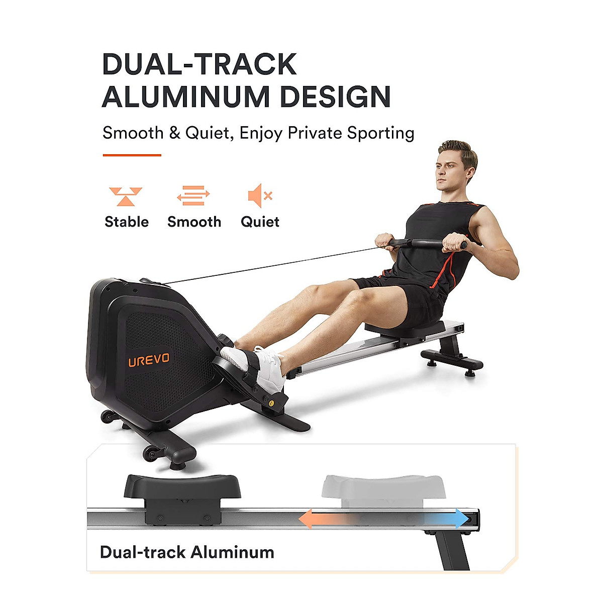 UREVO Foldable Rowing Machine Rower,Magnetic Row Machine Folding Exercise Rower with Aluminum Rail, LCD Monitor,8 Level Adjustable Resistance,330 lb Weight Capacity