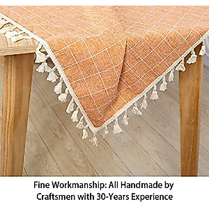 Rectangle Tablecloth Cotton Tablecloth Wrinkle Free Dust-Proof Table Cloth Checkered Design Tablecloth Heavy Weight Cotton Linen 55"x86" Coral Embroidery Tassel Tablecloth for Home Kitchen Tables