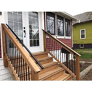 Hand Rails for Outdoor Steps – 3FT (Aluminum), Outdoor Hand Railing – Stair Railing Indoor – ADA Compliant, Hand Rails for Indoor Stairs with Wall Mounts, Black