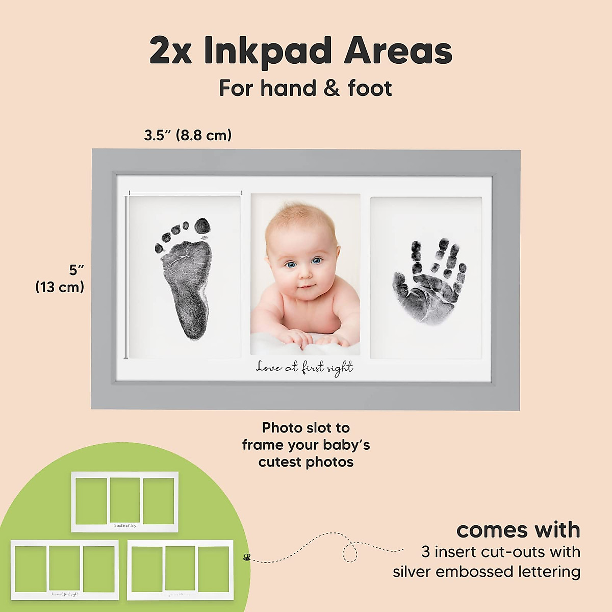 KeaBabies Inkless Baby Hand And Footprint Kit Frame and 2-Pack Inkless Hand and Footprint Kit - Personalized Baby Picture Frame for Newborn - Ink Pad for Baby Hand and Footprint - Mess Free Baby Frame