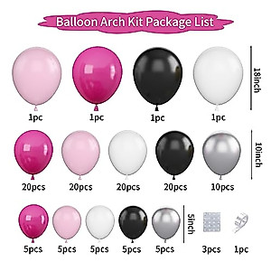 Pink and Black Balloon Garland Kit, 119pcs Black Balloon and Hot Pink Balloon with Macaron Pink Hot Pink Black White Silver Balloon for Birthday Party, Weddings, Baby Shower, Anniversaries