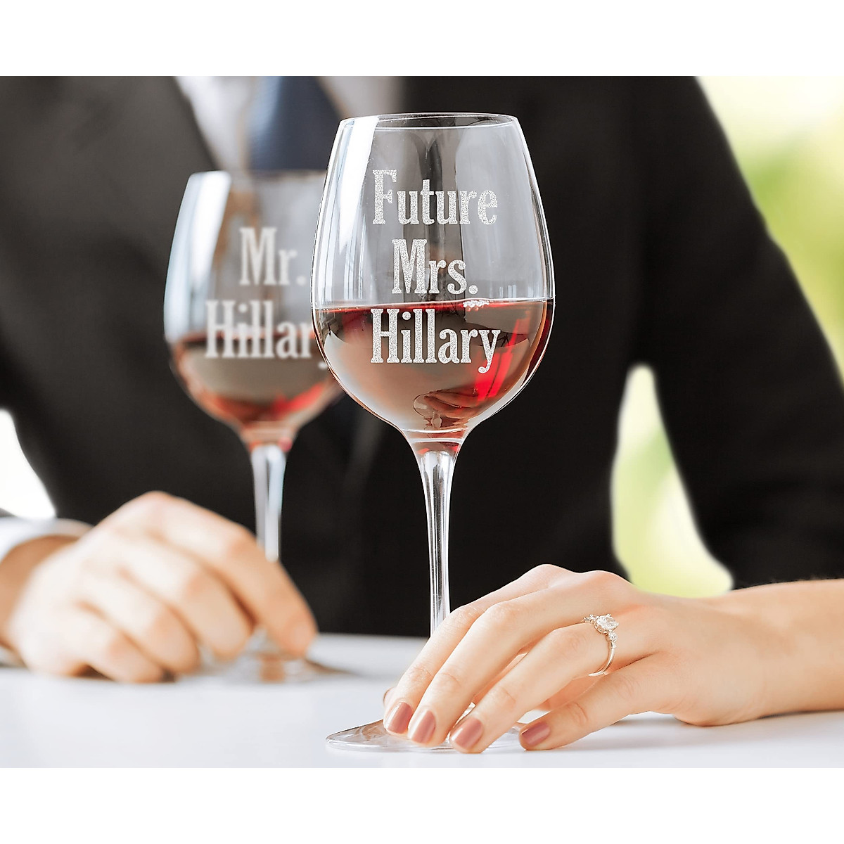 TEEAMORE Personalized Wine Glass Add Your Name Text Valentiness Day Birthday Anniversary Laser Engraved Stemmed Wine Glass 16oz