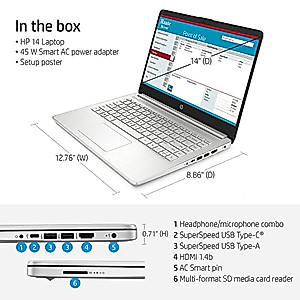2022 Newest HP Laptop, 14 inch HD Display, Intel Core i5-1135G7 Processor, 16GB RAM, 512GB SSD, Intel Iris Xe Graphics, Webcam, WiFi, Bluetooth, Natural Silver, Windows 11 Home, Bundle with JAWFOAL
