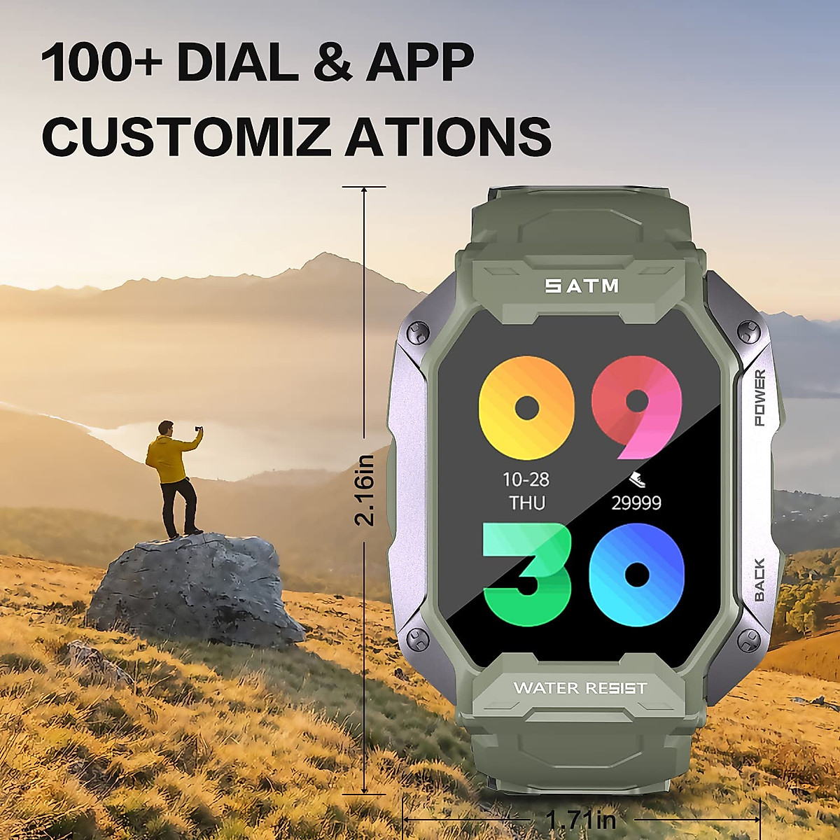 UHOOFIT Smart Watch for Men, Smartwatch Compatible withAndroids iOS, 5ATM Waterproof Fitness Watch with 24 Sports Modes Message Notification Heart Rate Blood Oxygen Monitor and Sleep Tracking