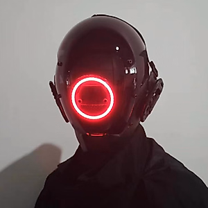KYEDAY Punk Mask Cosplay for Men, LED Round Light Mask for Women Cosplay Halloween Fit Party Music Festival Accessories (Red)