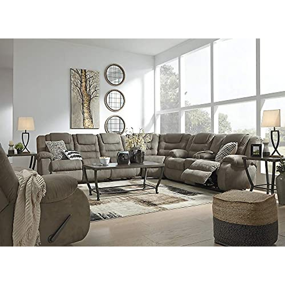 Signature Design by Ashley McCade Contemporary Manual Pull Tab Reclining Loveseat with Center Console, Gray