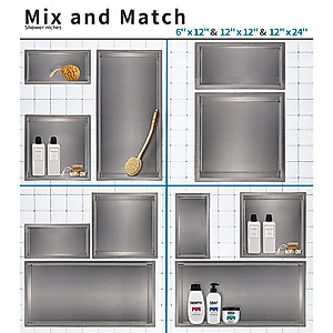 Sanbege 12"×12" Shower Niche Brushed Stainless Steel, Recessed Shower Caddy, Bathroom Shelf Insert Fits for 11"x11" Wall Hole Installation (Nickel)