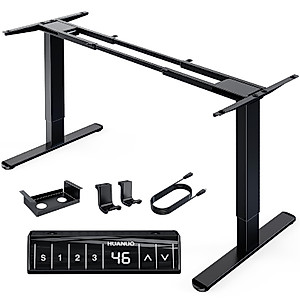 HUANUO 265 lbs Dual Motor Electric Standing Desk Frame, Thick T-Shaped Desk Legs Made of Automotive-Grade Steel, for Max 90″ x 31.5″ Desktop, Height Adjustable Desk Frame for Home Office, Frame Only