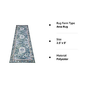 DECOMALL Runner Rug for Hallway Kitchen, Washable Long Rugs Green Multi, Bohemian Vintage Foldable Carpet for Entryway Entrance, 2'6"x9'