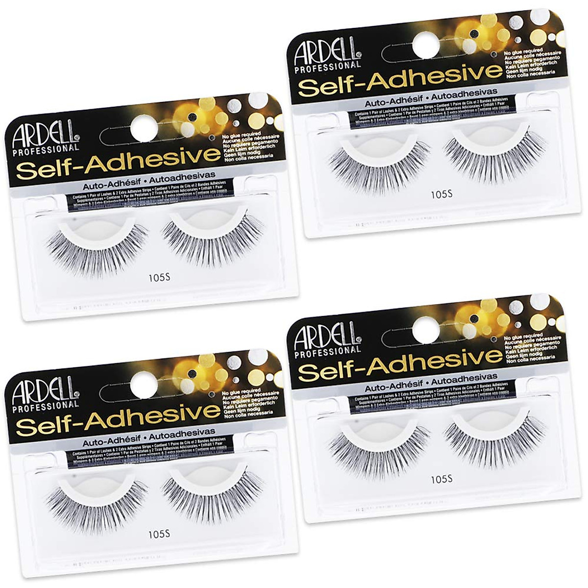 Ardell False Eyelashes Self-Adhesive 105S, Faux Mink Lashes Natural Look Strip Lash, Eye Makeup, Reusable, 4 Pack