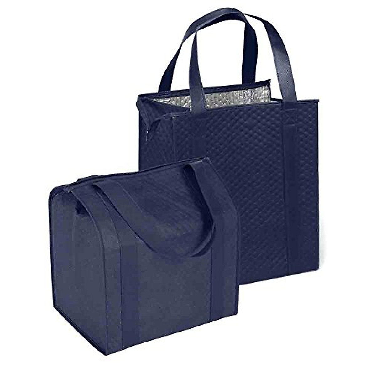 Hannah Large Capacity Heavy Duty Insulated Smart Shopping Bag - Strong Reusable Grocery Tote (2 Pack, Navy)