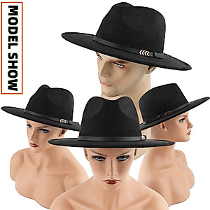 Pro Celia Wide Brim Fedora Hat for Men Women Big Rancher Felt Hat (US, Alpha, One Size, Belt-Black)
