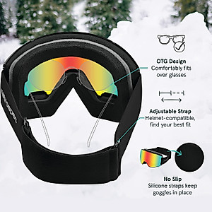 Retrospec Zenith Ski Goggles for Men and Women Over Glasses, UV Protection, Anti-Fog, Scratch Resistant Snow Goggles for Skiing and Snowboarding