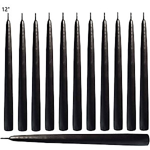 Black Taper Candles 12 Inch Tall Unscented Elegant Premium Quality Dripless Smokeless Hand-Dipped - Set of 12 - for Holiday Decoration Wedding Dinner Table Birthday Made in USA