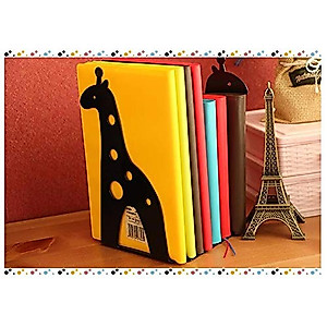 Loupdeloup Cute Bookends,Non Skid Giraffe Animal Book Ends for Shelves Decorative for Kids Black 1 Pair