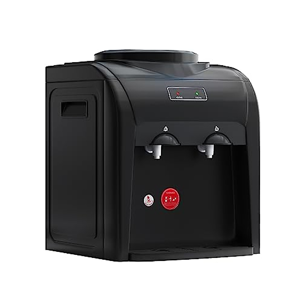 TABU Countertop Water Cooler Dispenser, Top Loading Water Cooler, Hot & Cold Water Dispenser, Holds 3 or 5 Gallon Bottle, with Anti-Scalding Design and Child Safety Lock for Home, Office Use (Black)