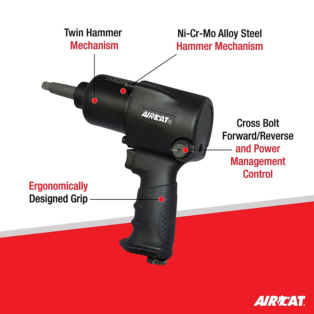 AIRCAT Pneumatic Tools 1431-2: 1/2-Inch Impact Wrench 1,000 ft-lbs of Torque - 2-Inch Extended Anvil